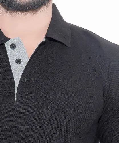 Black Half Sleeve Mens Plain Poly Cotton Polo T Shirt Size L 5xl At