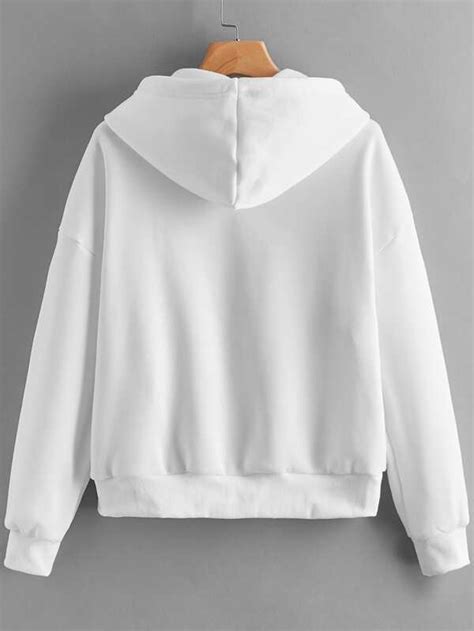 Solid Zip Up Drawstring Drop Shoulder Hoodie Shein Usa