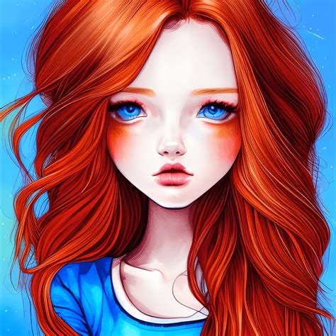 Beautiful Woman With Red Hair And Blue Eyes · Creative Fabrica