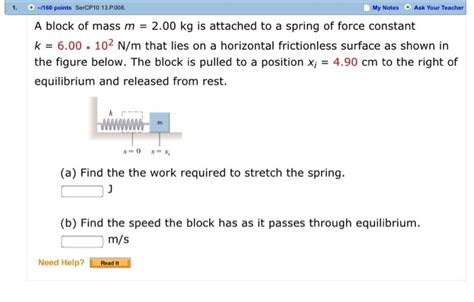 Solved A Block Of Mass M 2 00 Kg Is Attached To A Spring Of