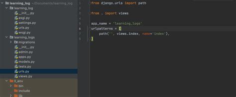 python modulenotfounderror no module named learning logs urls
