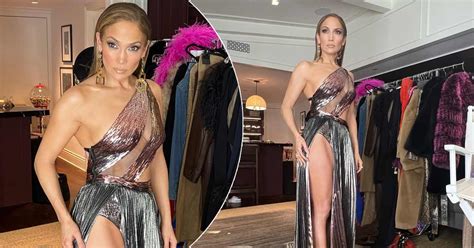 Jennifer Lopez Dons A Dangerously Thigh High Slit Metallic Gown