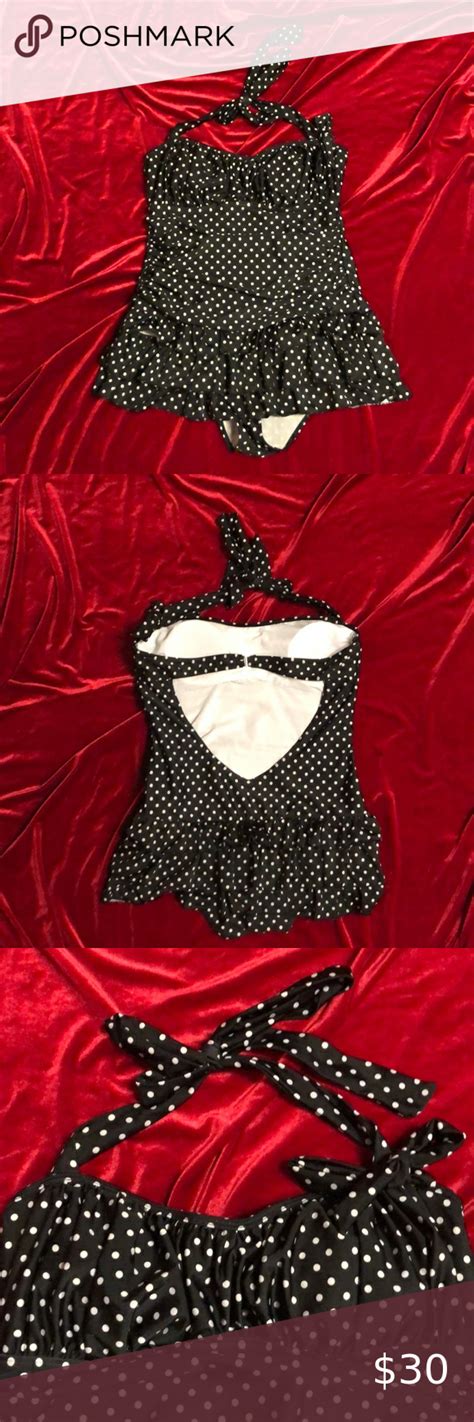 Pinup Style Womens B W Polka Dot Bathing Suit Polka Dot Bathing Suit