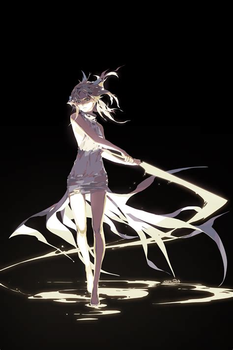 Safebooru 1girl Barefoot Blue Eyes Carciphona Dark Background Dress