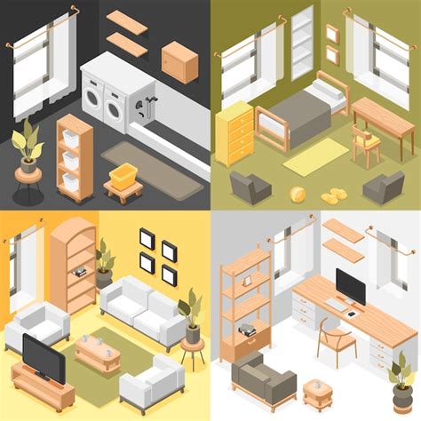 Premium Vector Isometric Room Composition Set