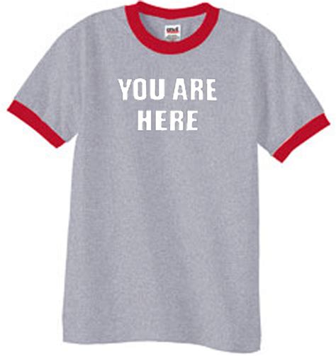 You Are Here Funny Novelty Adult Ringer T Shirt Heather Grey Red
