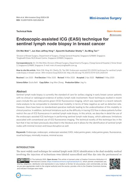 Pdf Endoscopic Assisted Icg Easi Technique For Sentinel Lymph Node