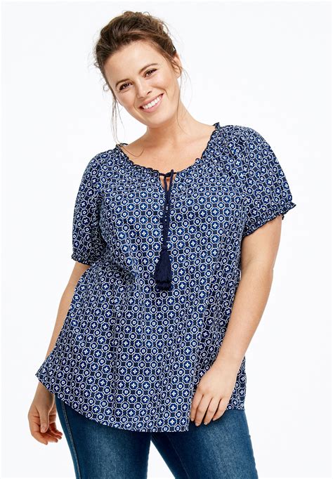 Ruffle Trim Peasant Blouse By Ellos® Plus Sizetunics Fullbeauty