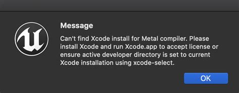 how to fix can t find xcode install for metal compiler in macos in ue4