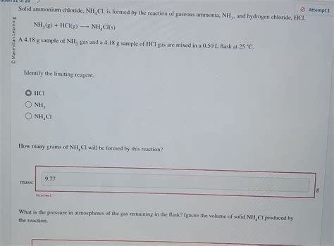 Solved Solid Ammonium Chloride Nh4cl ﻿is Formed By The
