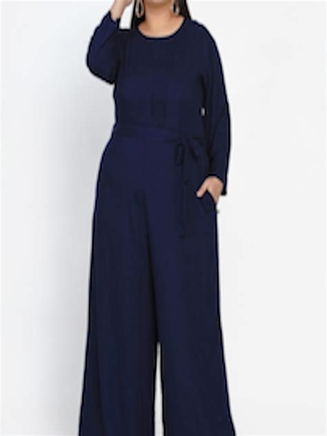 Buy Fabnest Curve Navy Blue Plus Size Basic Jumpsuit Jumpsuit For