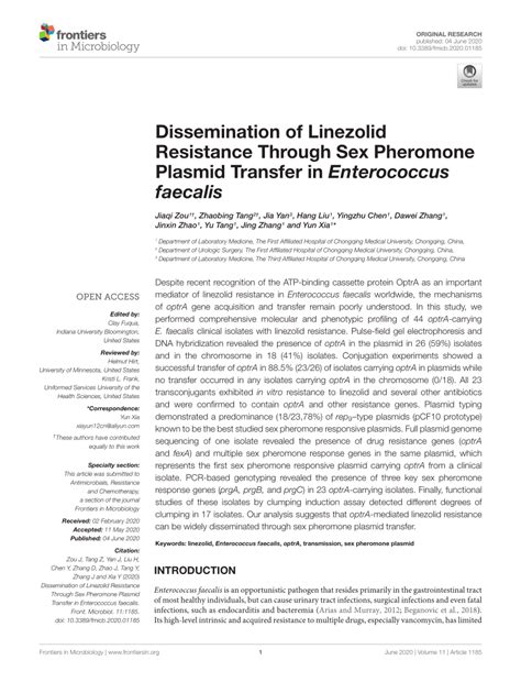 Pdf Dissemination Of Linezolid Resistance Through Sex Pheromone