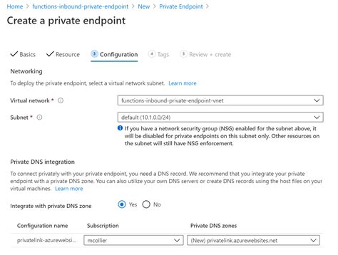 inbound private endpoints with azure functions