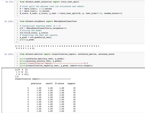 python statistical metrics for knn model with different