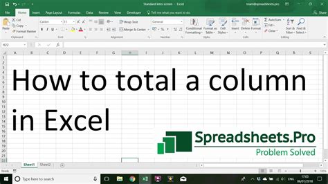 how do i total a column in excel youtube