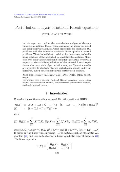 pdf perturbation analysis of rational riccati equations