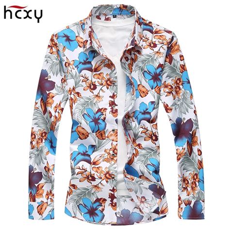 Mens Spring And Autumn Floral Print Long Shirts Sleeve Mens Casual
