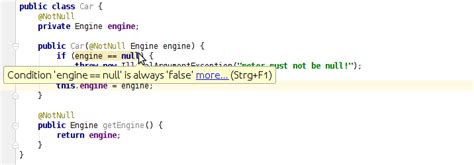 java intellij idea complains about null check for notnull parameter