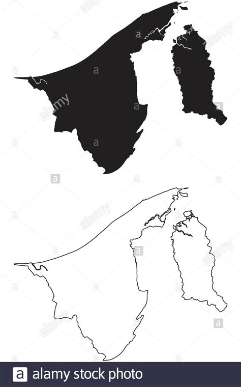 Brunei Country Map Black Silhouette And Outline Isolated On White