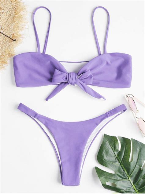 [29 Off] 2021 Tie Front Bikini Set In Lilac Zaful
