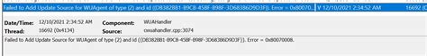 failed to add update source for wuagent of type 2 and id error