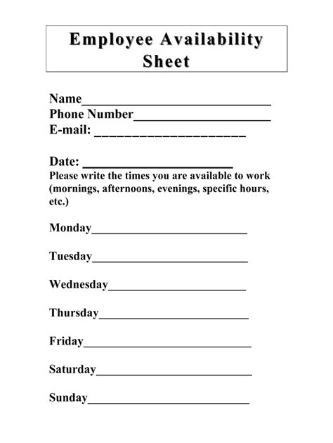 employee availability form fill out and sign printable