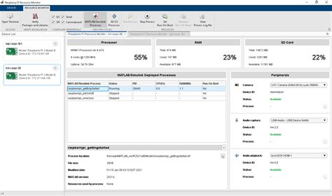 monitor and manage raspberry pi resources such as matlab simulink