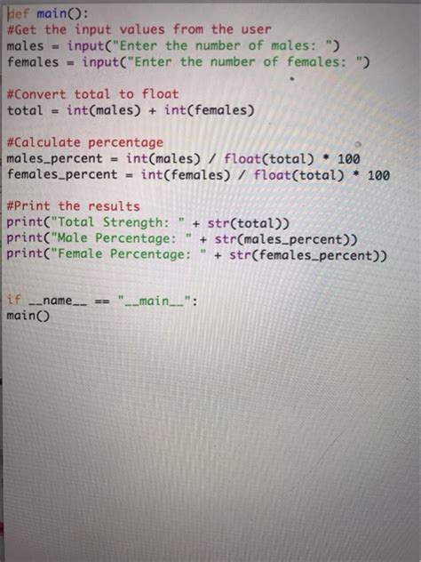 based on the percent gender program create a gui