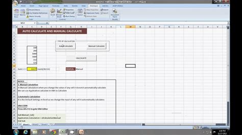excel vba solution automatic calculation and manual