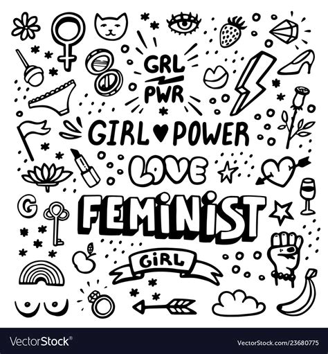 Feminism Symbols Icon Set Feminist Movement Vector Image