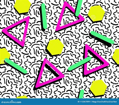 Colored Memphis Style Seamless Pattern Geometric Elements Texture 80s