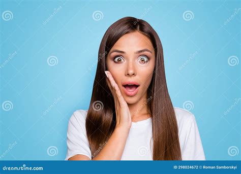Portrait Of Brown Haired Gorgeous Nice Amazed Young Lady Showing Shock