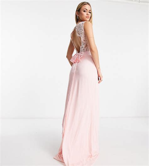 Tfnc Tall S Chiffon Maxi Dress With Lace Scalloped Back In Whisper Pink