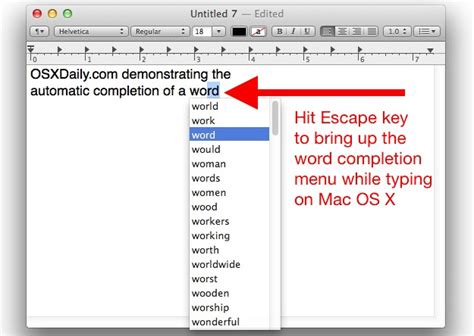 instant word completion in mac os x with f5