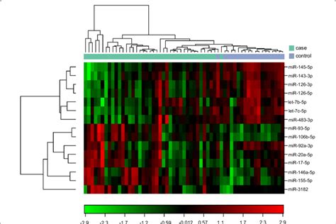 heat map diagram with two way hierarchical clustering of mirnas and