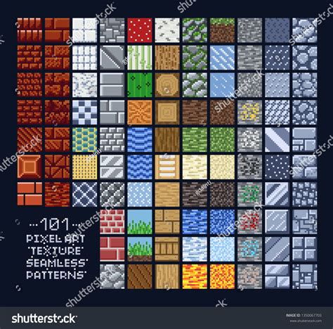 pixel art style set of different 16x16 seamless texture pattern sprites