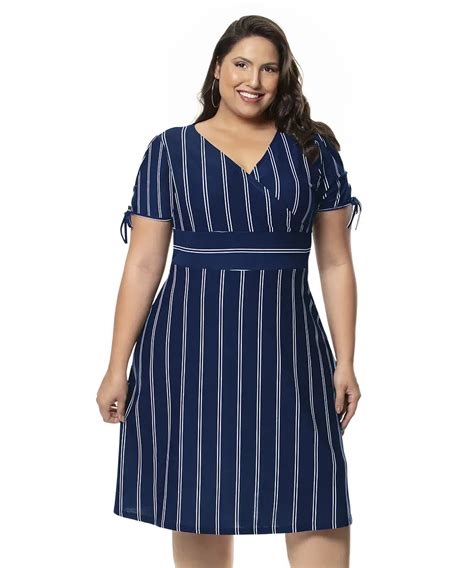 Arrase Vestido Listrado Plus Size Perfeito Para Você