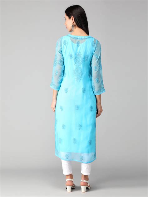 Seva Chikan Hand Embroidered Georgette Lucknowi Chikan Kurti With Slip