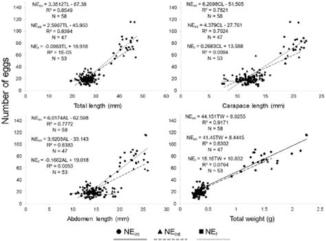 Linear Regressions Between The Numbers Of Eggs And The Total Length