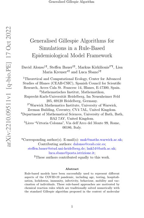 Pdf Generalised Gillespie Algorithms For Simulations In A Rule Based