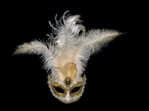 Stella Feather Venetian Masquerade Mask Gold White