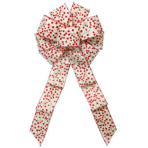Red Glitter Berries Christmas Wreath Bows Wired Rustic Berry Christmas