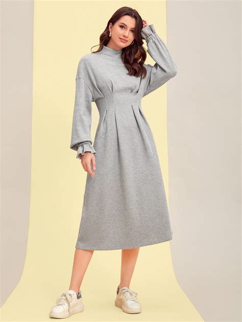 Shein Mulvari Mock Neck Drop Shoulder Fold Pleated Dress Shein Eur