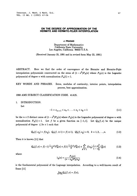 pdf on the degree of approximation of the hermite and hermite fejer