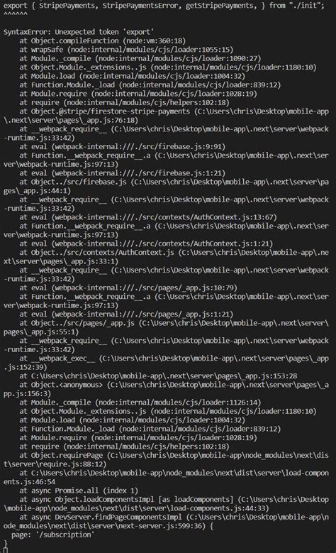reactjs next js v13 returns unexpected token export error with