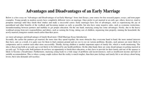 Advantages And Disadvantages Of An Early Marriage Pdf