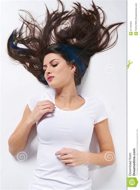 Top View Of Young Woman Lying On The Floor On Back Stock Image Image