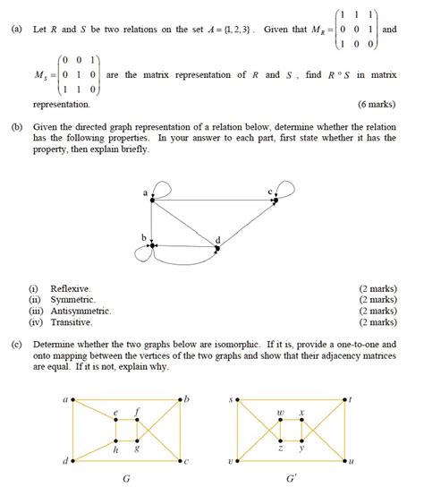 Solved Let R And S Be Two Relations On The Set A 1 2 3 Given That