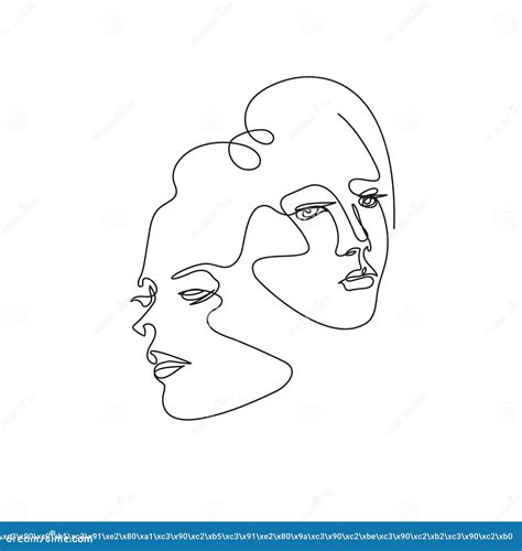 Two Female Faces Are Drawn With One Line Continuous Line Vector