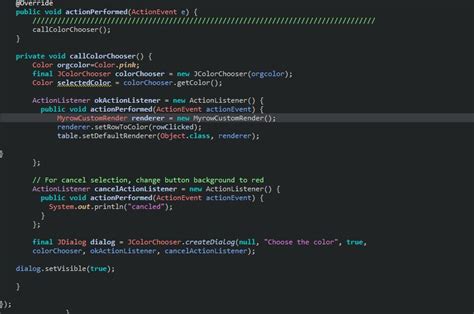 java setting the color on the row of the jtable using jcolorchooser